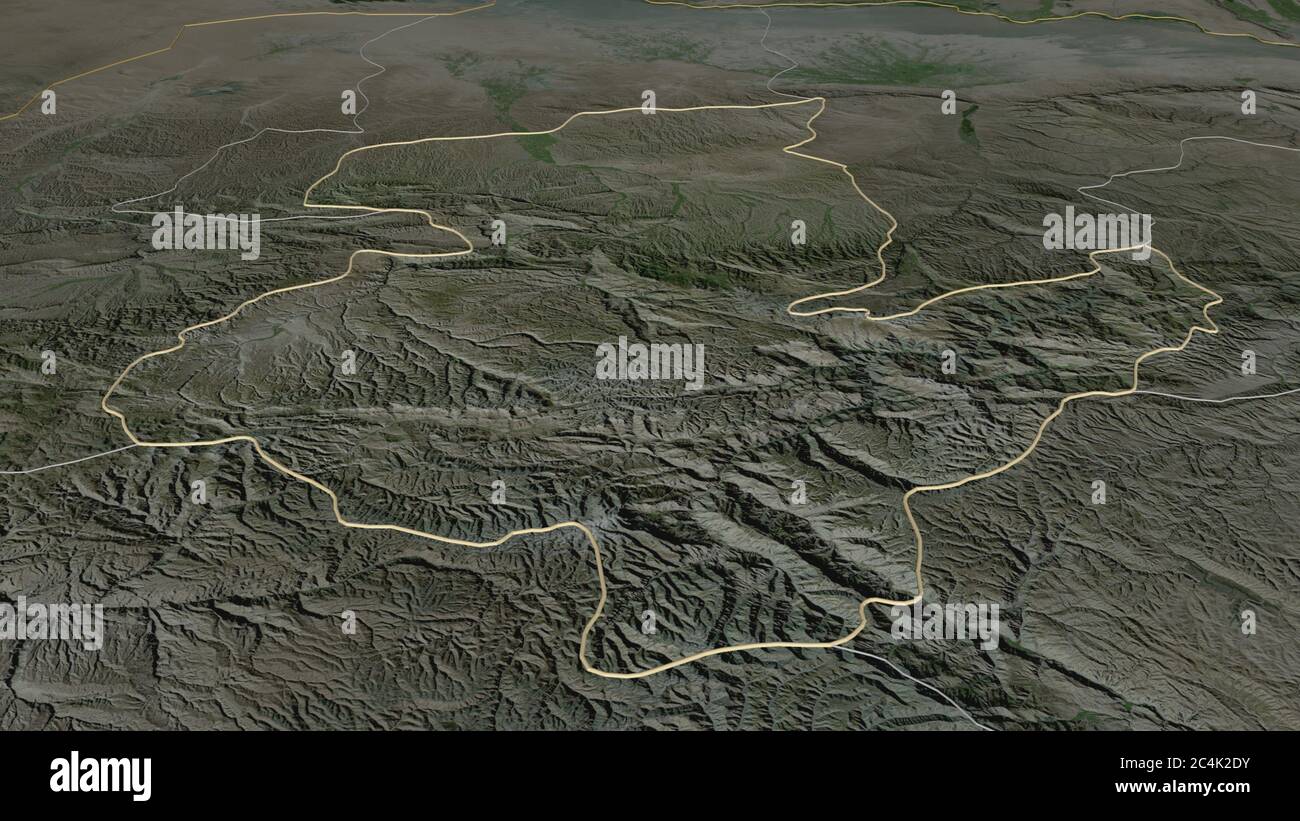 Zoom in on Sar-e-Pol (province of Afghanistan) outlined. Oblique ...