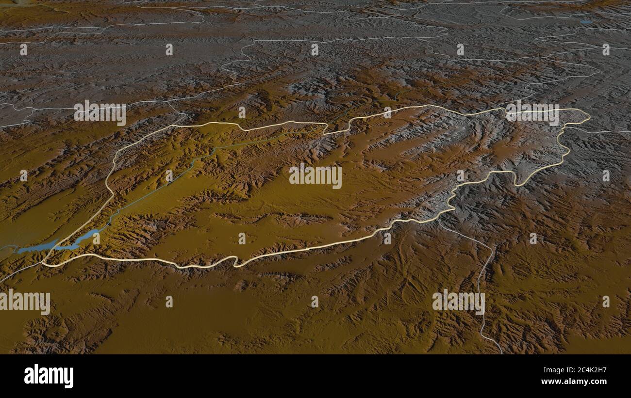 Zoom in on Urozgan (province of Afghanistan) outlined. Oblique ...