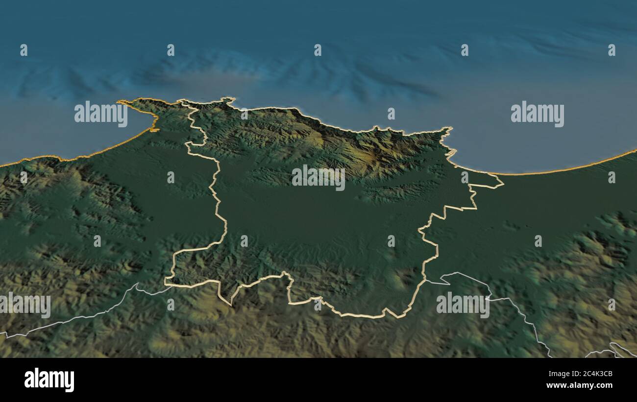 Zoom in on Annaba (province of Algeria) outlined. Oblique perspective ...