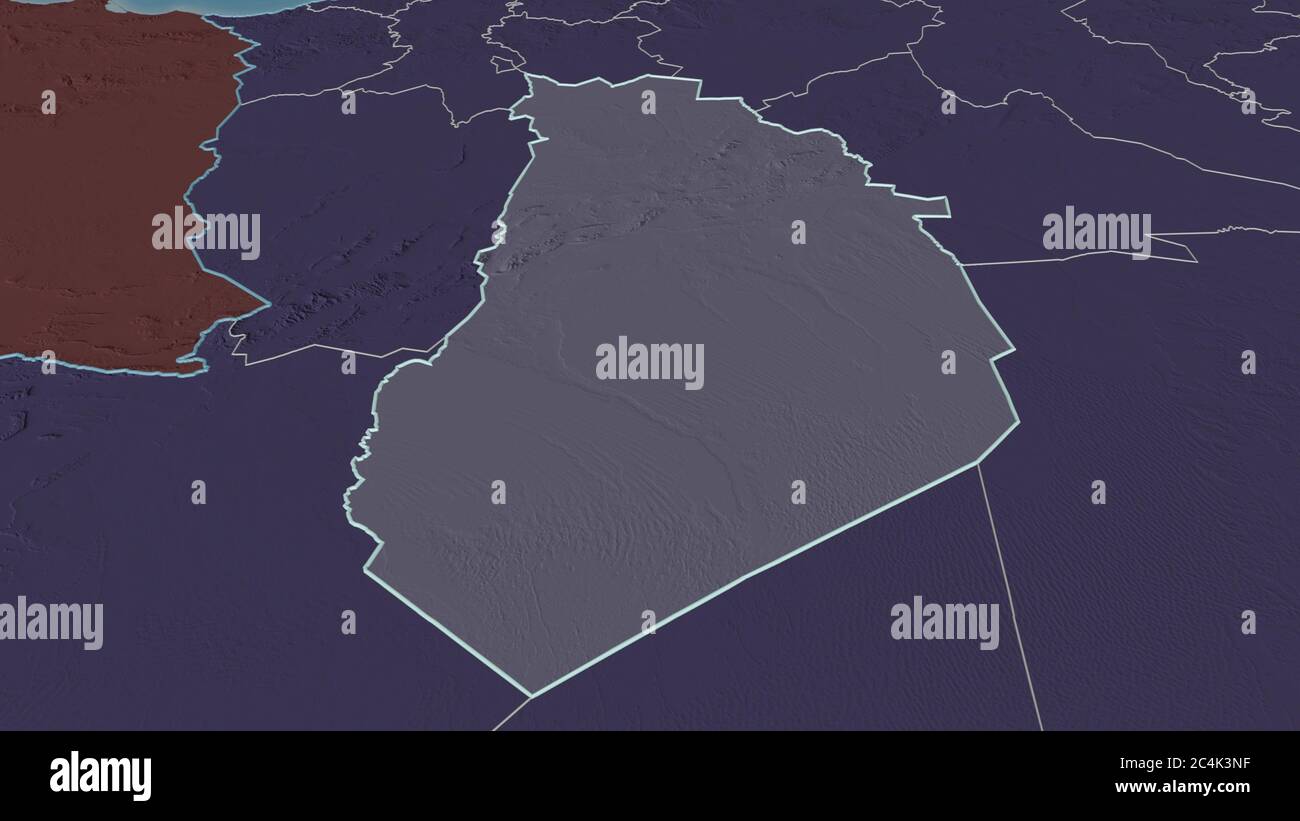 Zoom in on El Bayadh (province of Algeria) outlined. Oblique ...