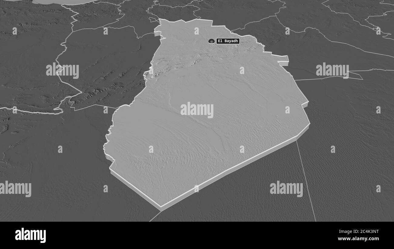 Zoom in on El Bayadh (province of Algeria) extruded. Oblique ...