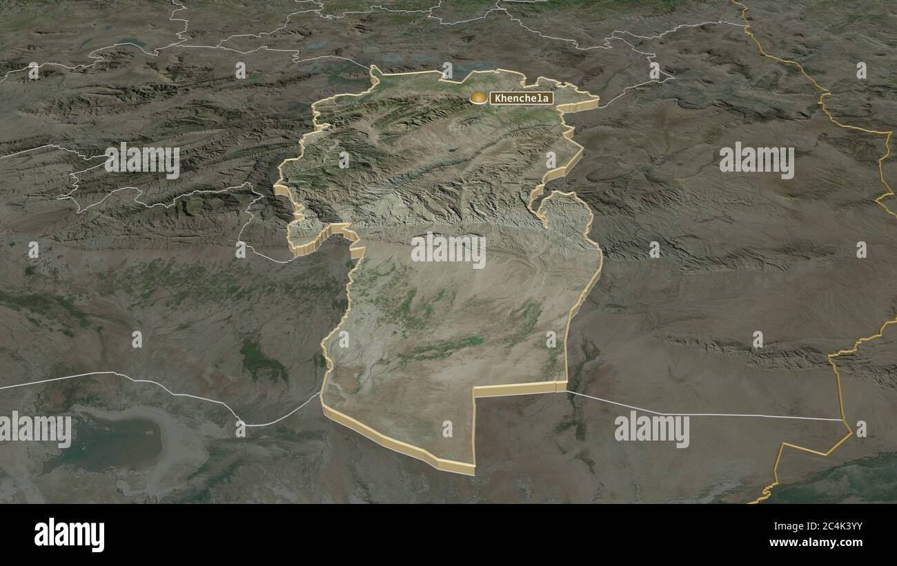 Zoom in on Khenchela (province of Algeria) extruded. Oblique ...