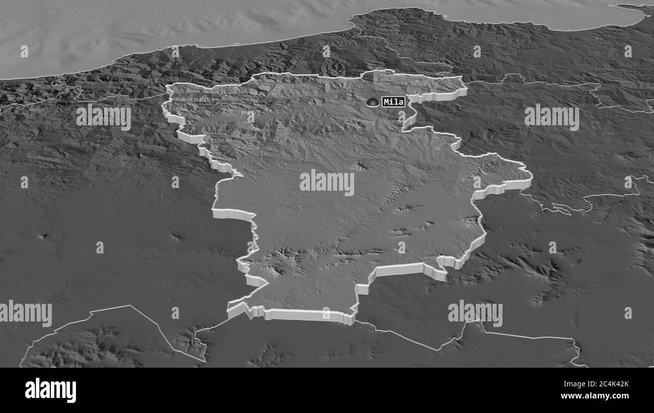 Zoom in on Mila (province of Algeria) extruded. Oblique perspective ... Zoom in on Mila (province of Algeria) extruded. Oblique perspective ...
