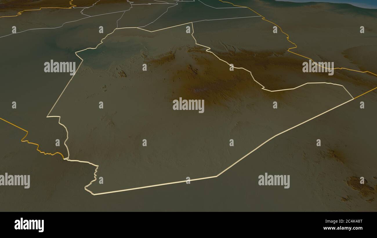 Zoom in on Tamanghasset (province of Algeria) outlined. Oblique ...