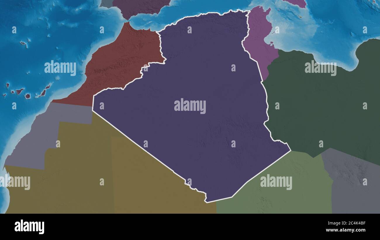 Outlined shape of the Algeria area. Colored and bumped map of the ...