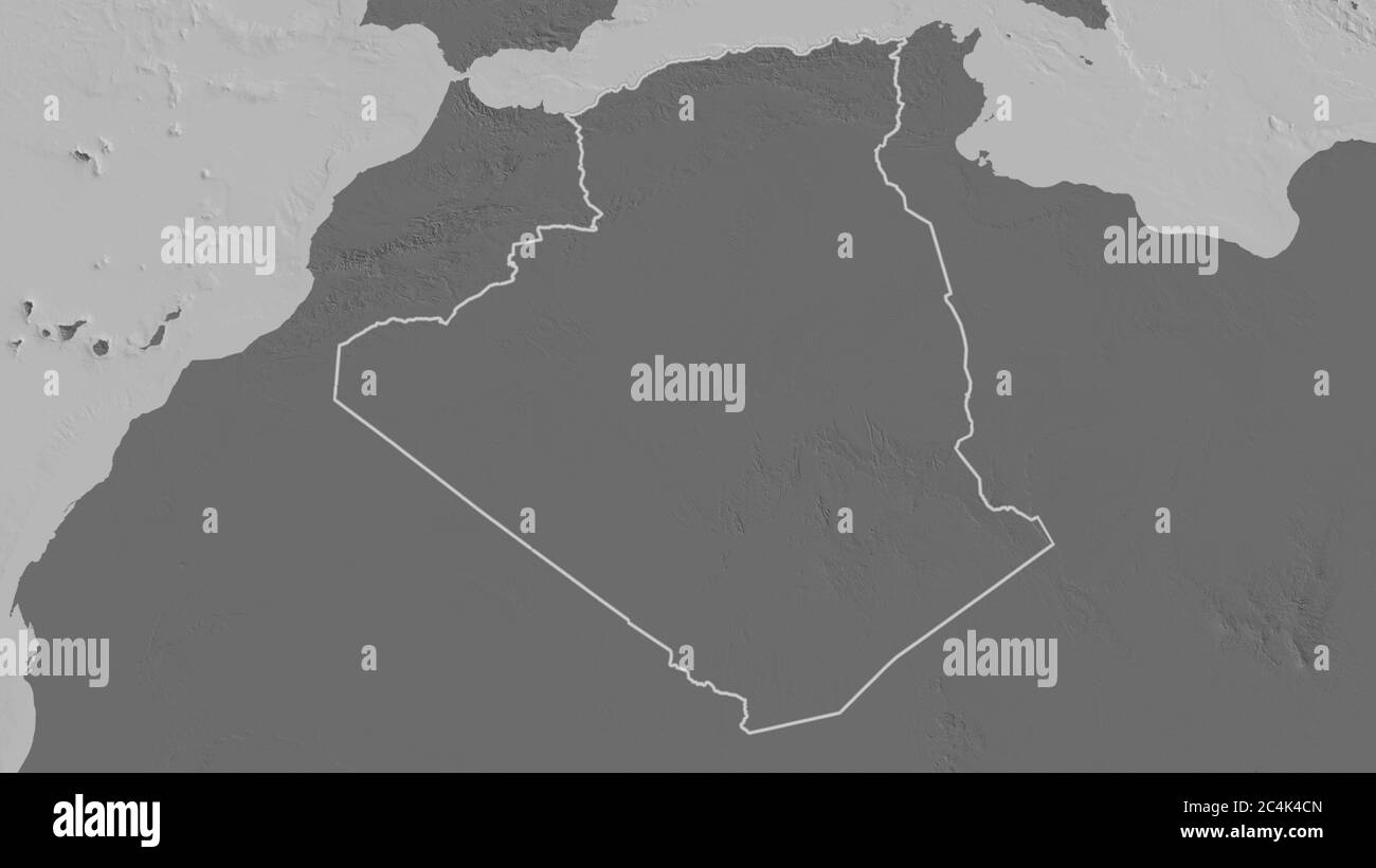 Outlined shape of the Algeria area. Bilevel elevation map with surface ...