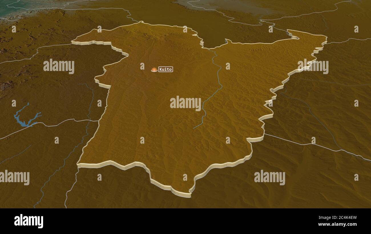 Zoom in on Bié (province of Angola) extruded. Oblique perspective ...