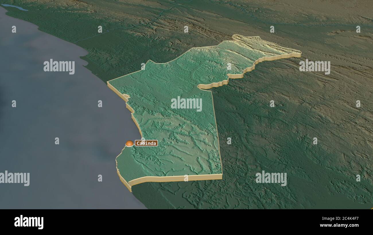 Zoom in on Cabinda (province of Angola) extruded. Oblique perspective ...
