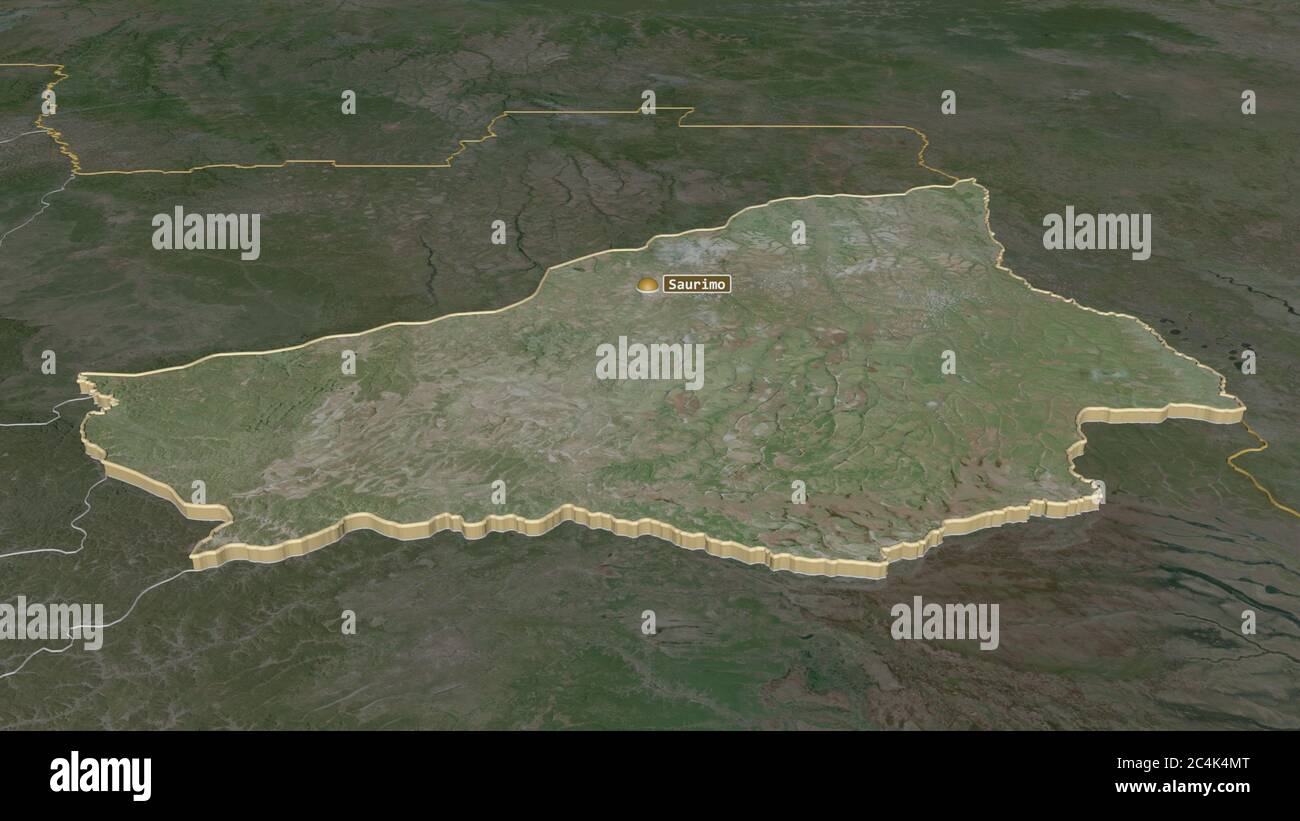 Zoom in on Lunda Sul (province of Angola) extruded. Oblique perspective ...