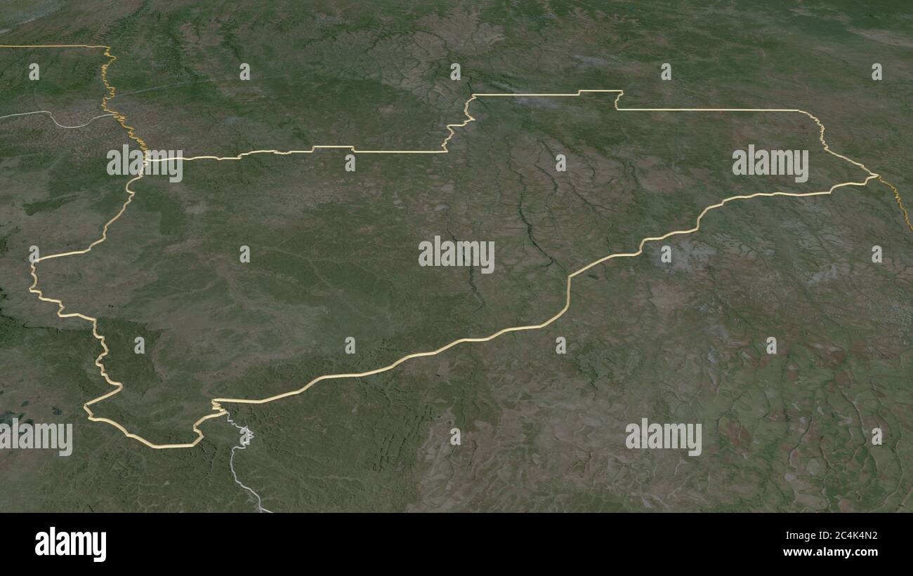 Zoom in on Lunda Norte (province of Angola) outlined. Oblique ...