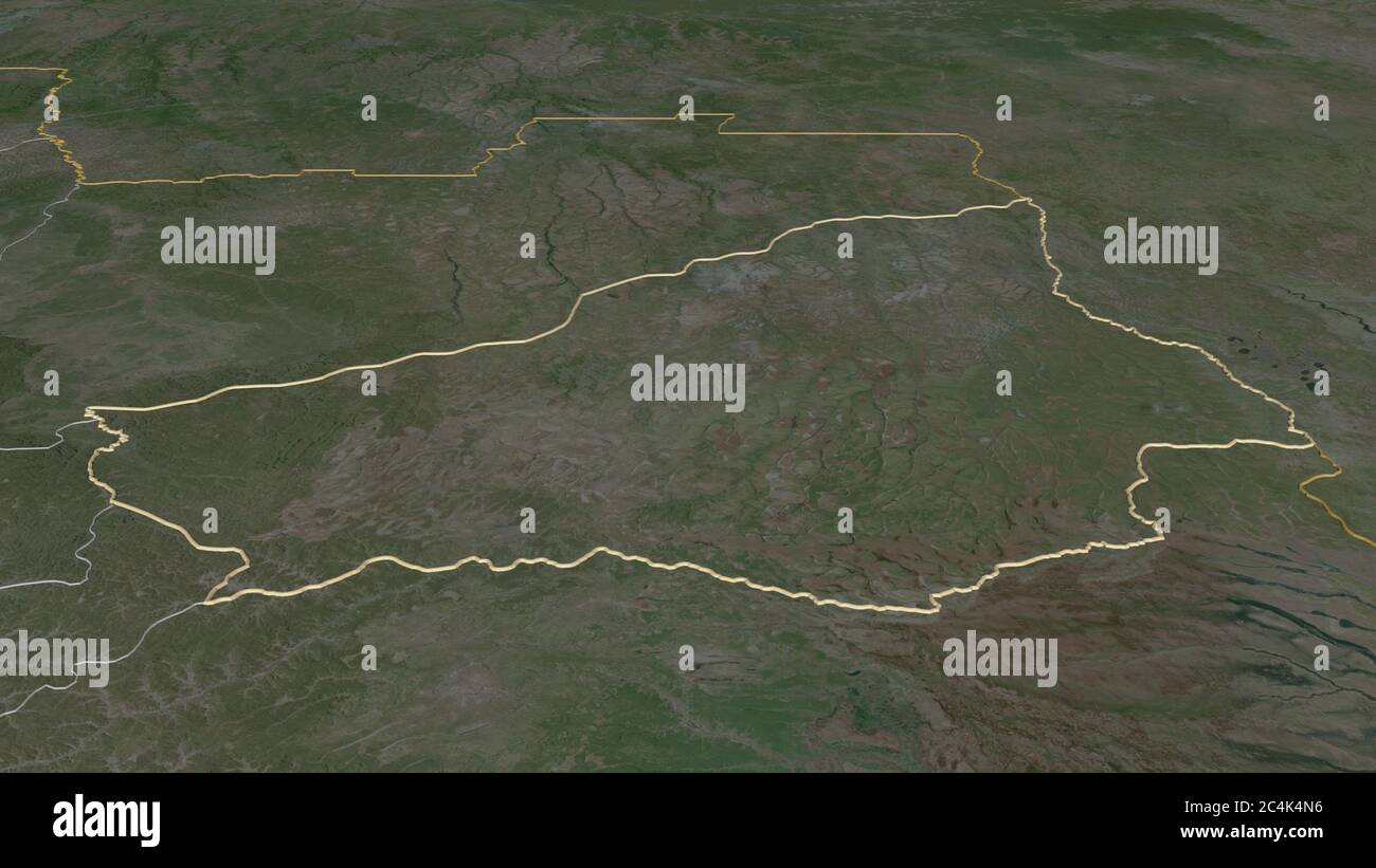 Zoom in on Lunda Sul (province of Angola) outlined. Oblique perspective ...