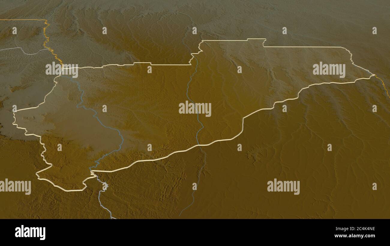 Zoom in on Lunda Norte (province of Angola) outlined. Oblique ...