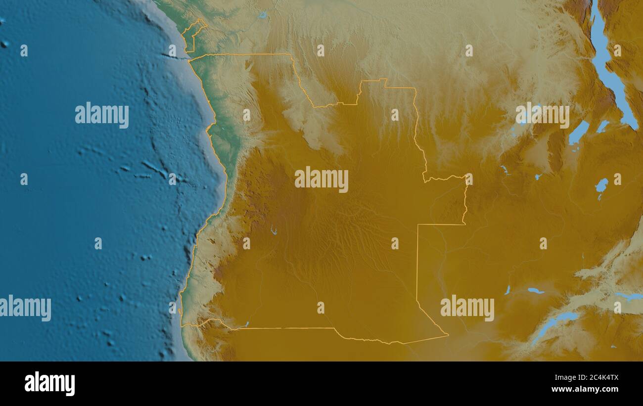 Outlined shape of the Angola area. Topographic relief map with surface ...