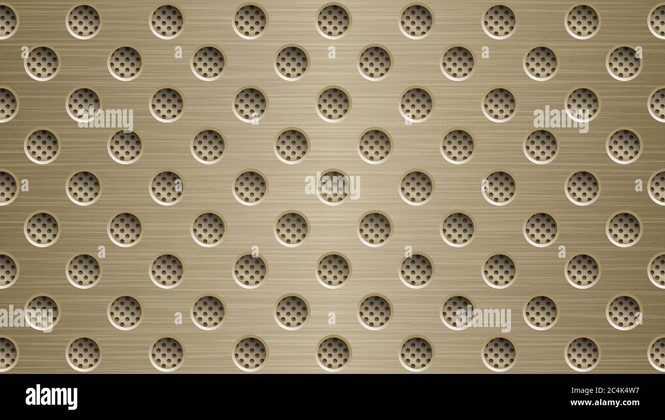 Abstract metal background with round holes in light golden colors Stock ...