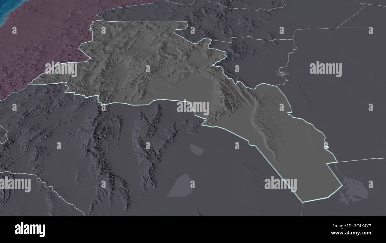 Zoom in on Catamarca (province of Argentina) outlined. Oblique ...