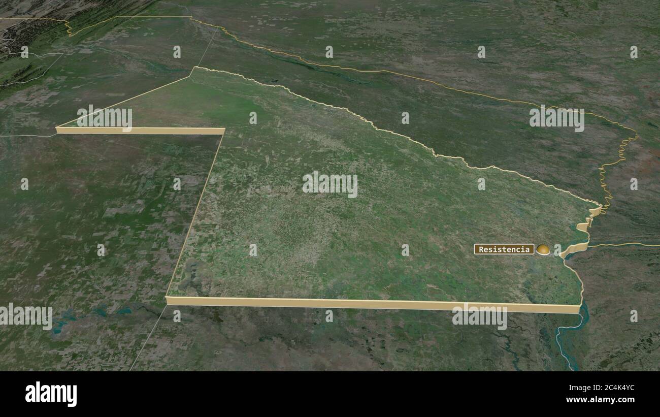 Zoom in on Chaco (province of Argentina) extruded. Oblique perspective ...