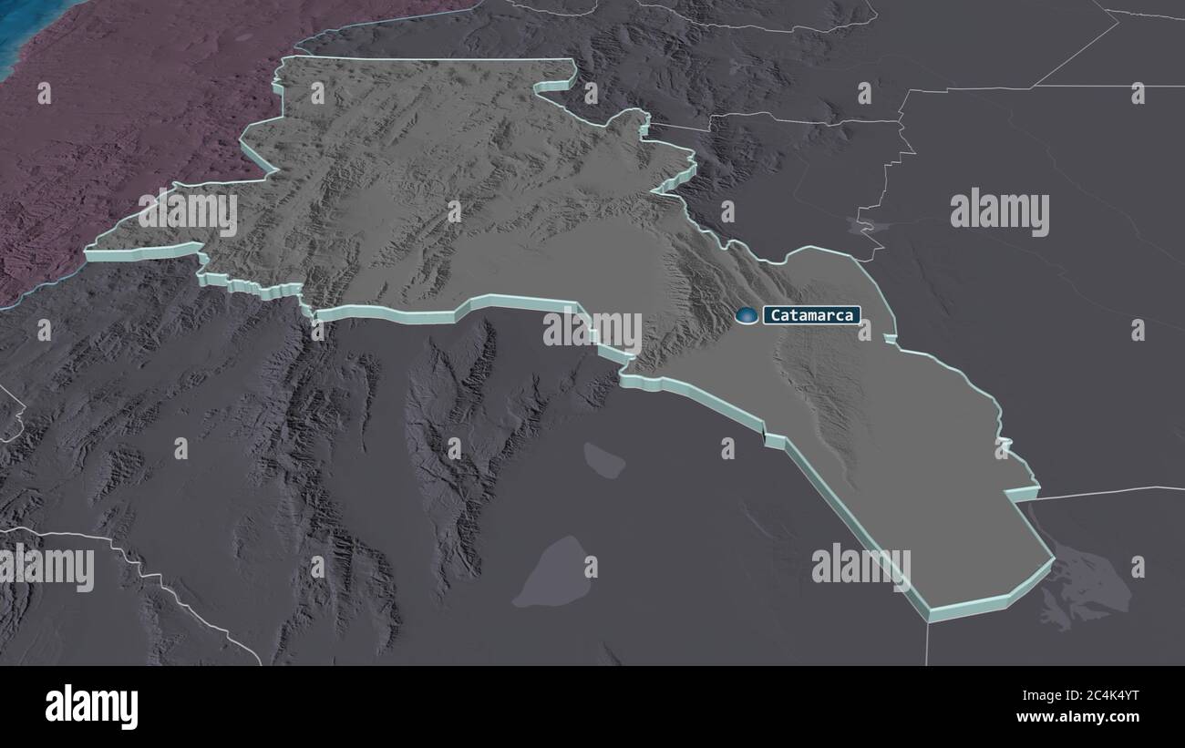 Zoom in on Catamarca (province of Argentina) extruded. Oblique ...