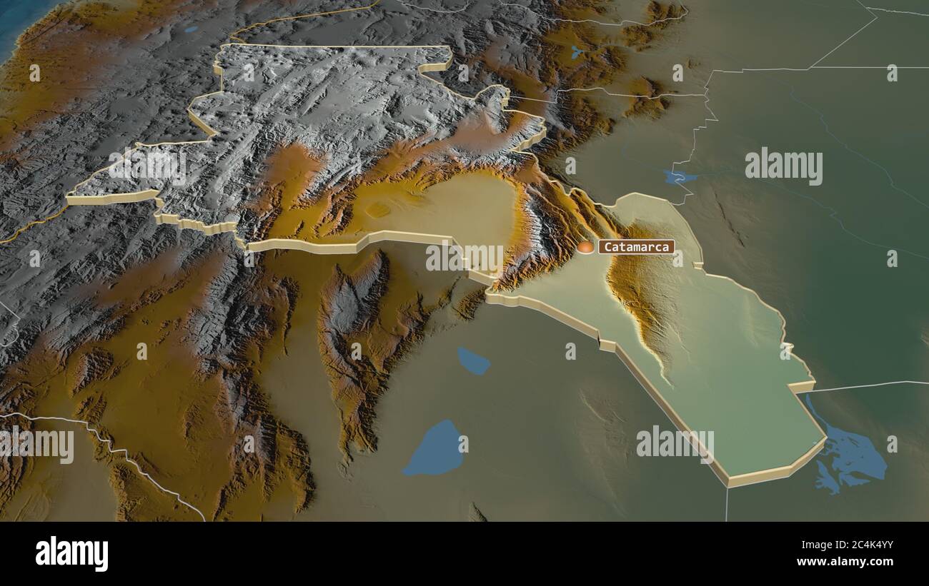 Zoom in on Catamarca (province of Argentina) extruded. Oblique ...