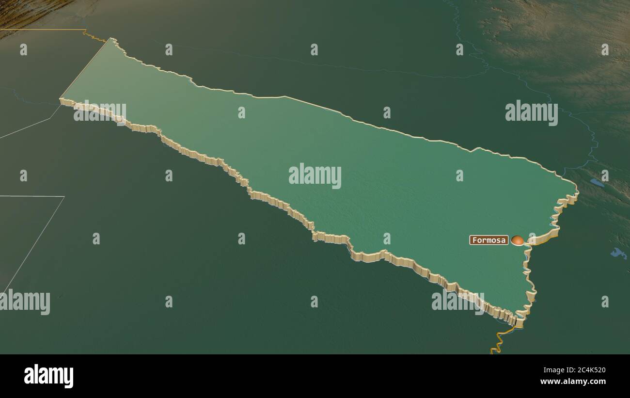 Zoom in on Formosa (province of Argentina) extruded. Oblique ...