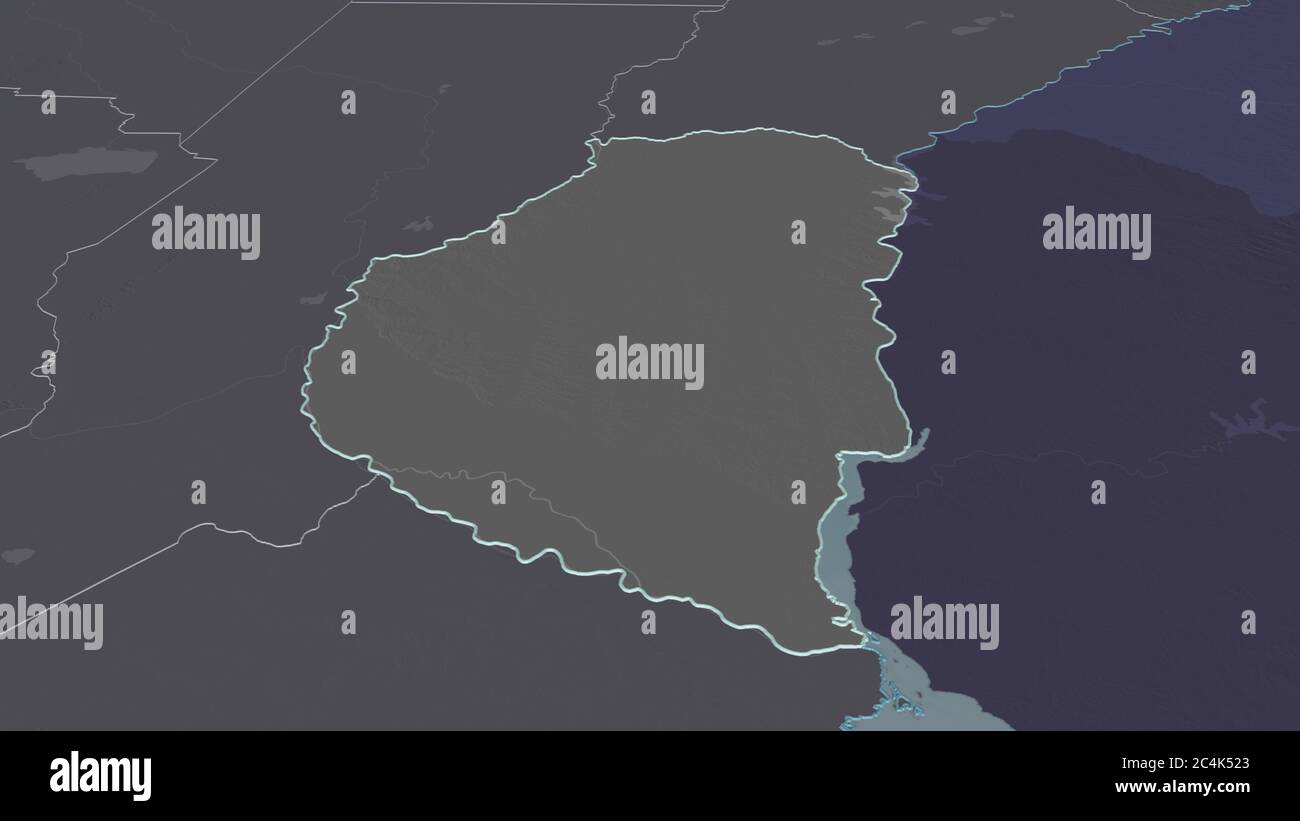 Zoom in on Entre Ríos (province of Argentina) outlined. Oblique ...