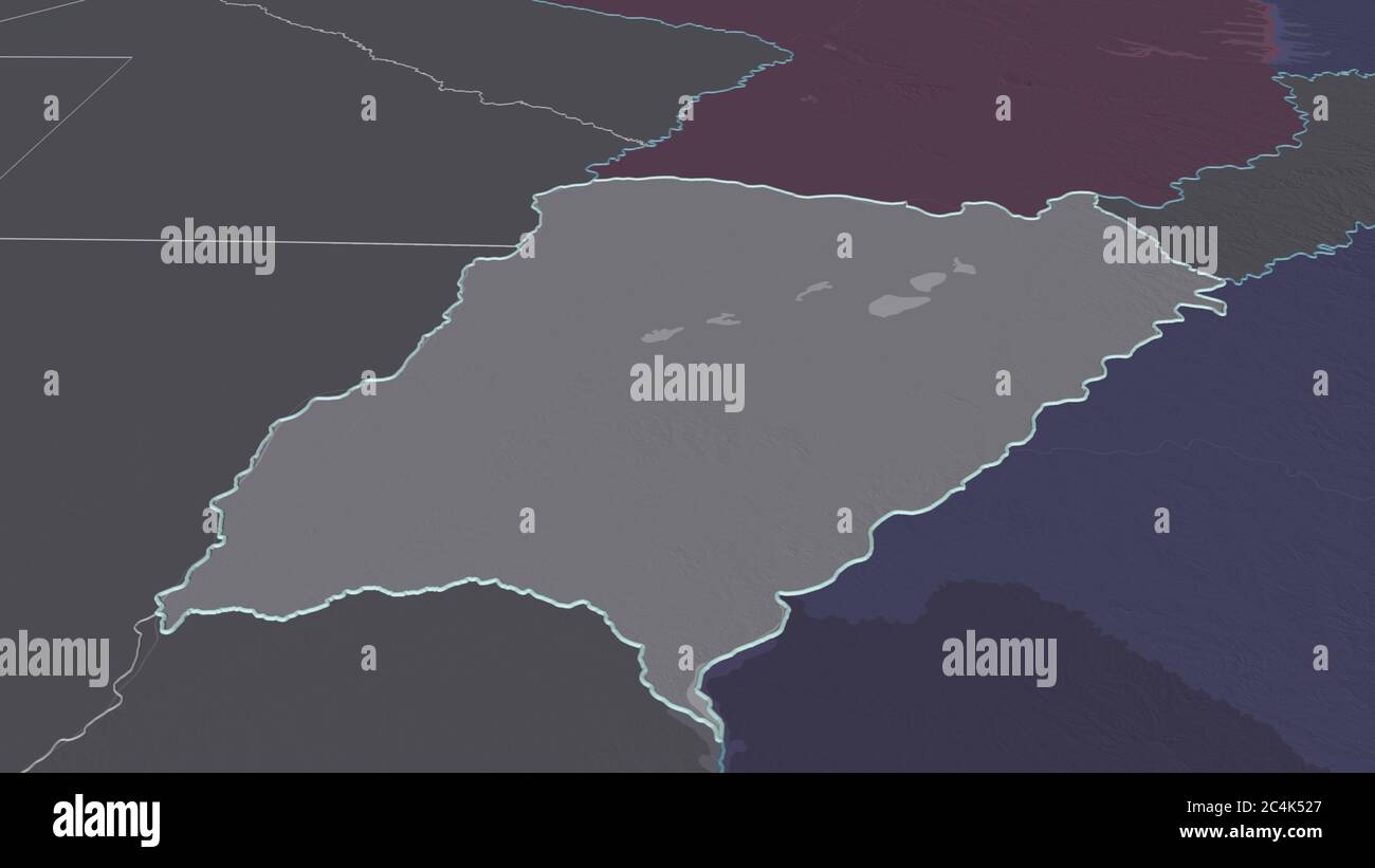Zoom in on Corrientes (province of Argentina) outlined. Oblique ...