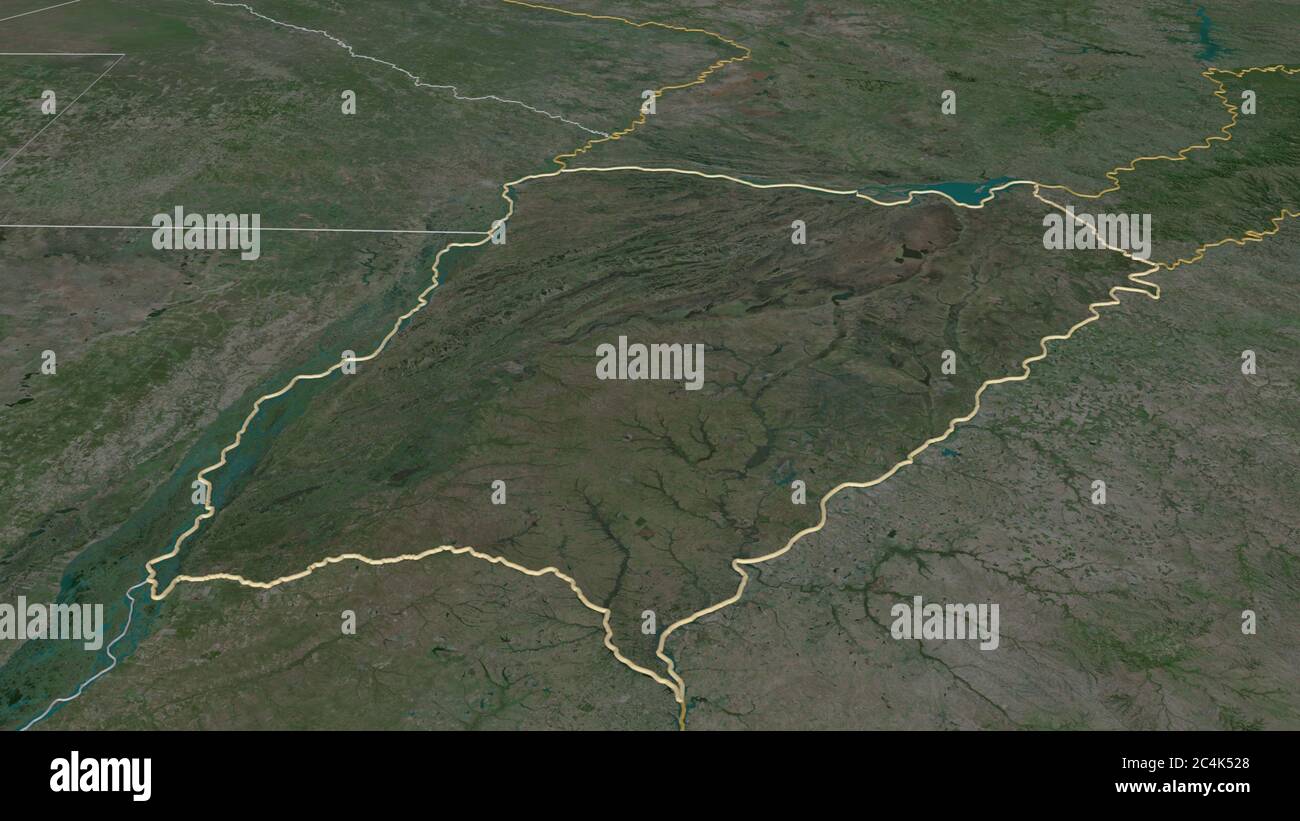 Zoom in on Corrientes (province of Argentina) outlined. Oblique ...