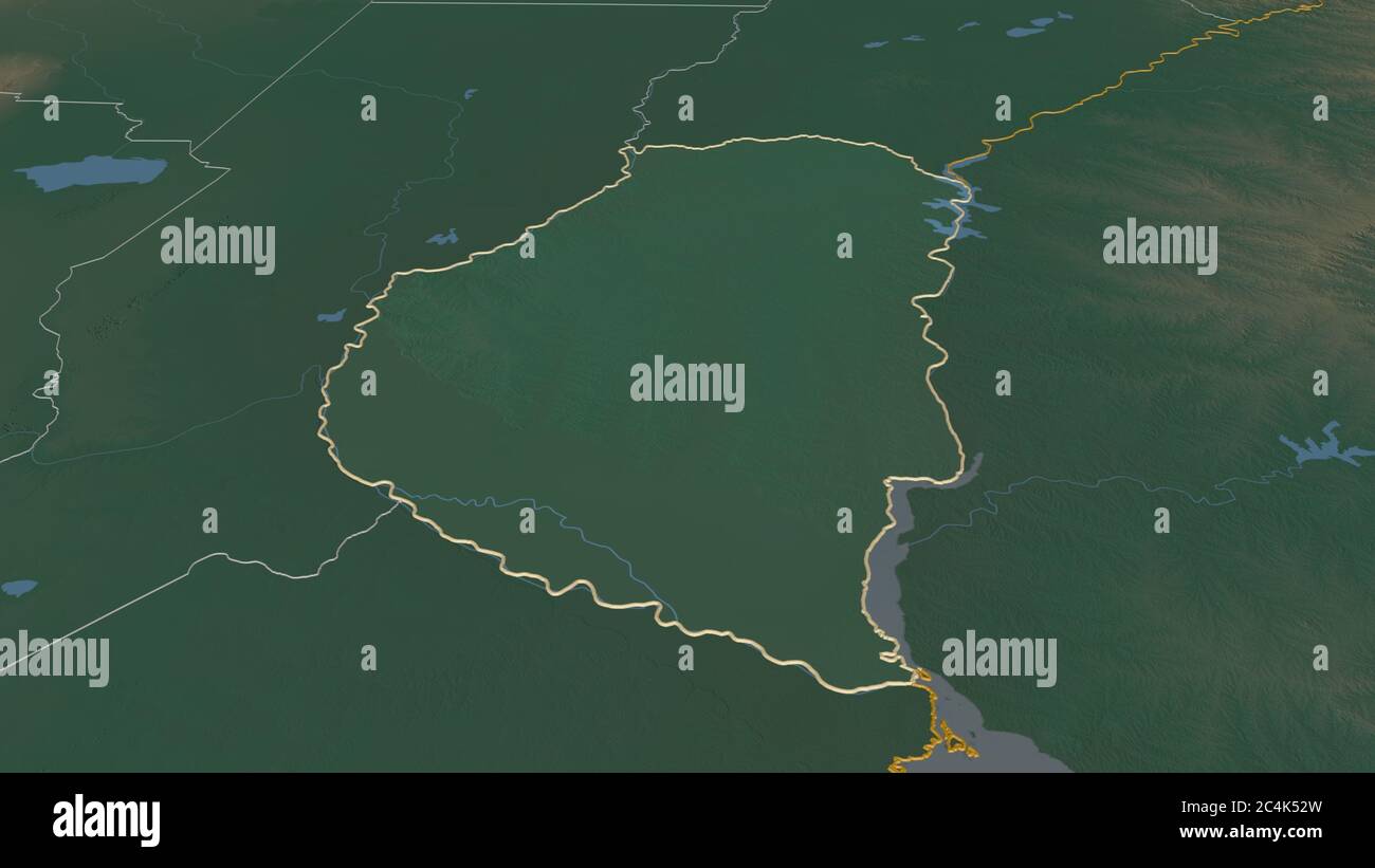 Zoom in on Entre Ríos (province of Argentina) outlined. Oblique ...