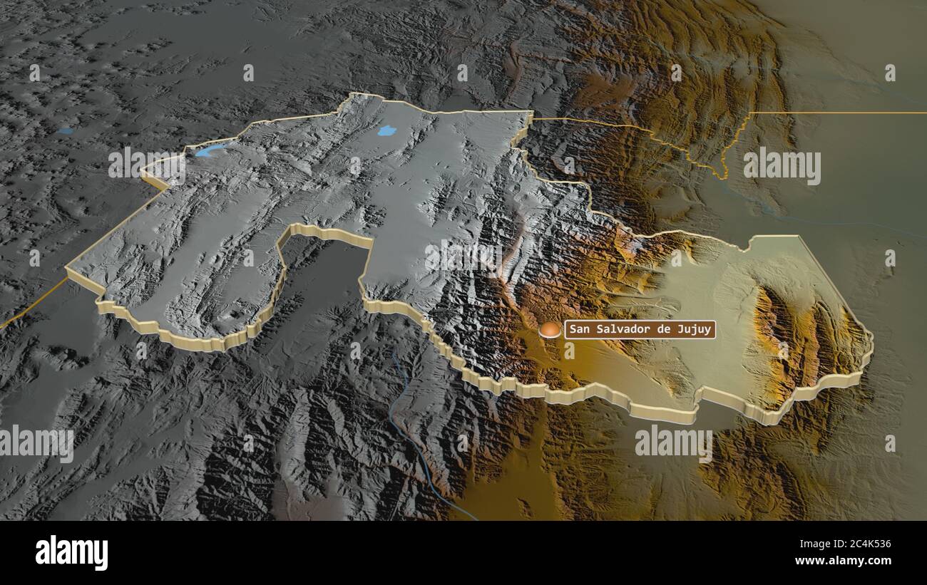 Zoom in on Jujuy (province of Argentina) extruded. Oblique perspective ...