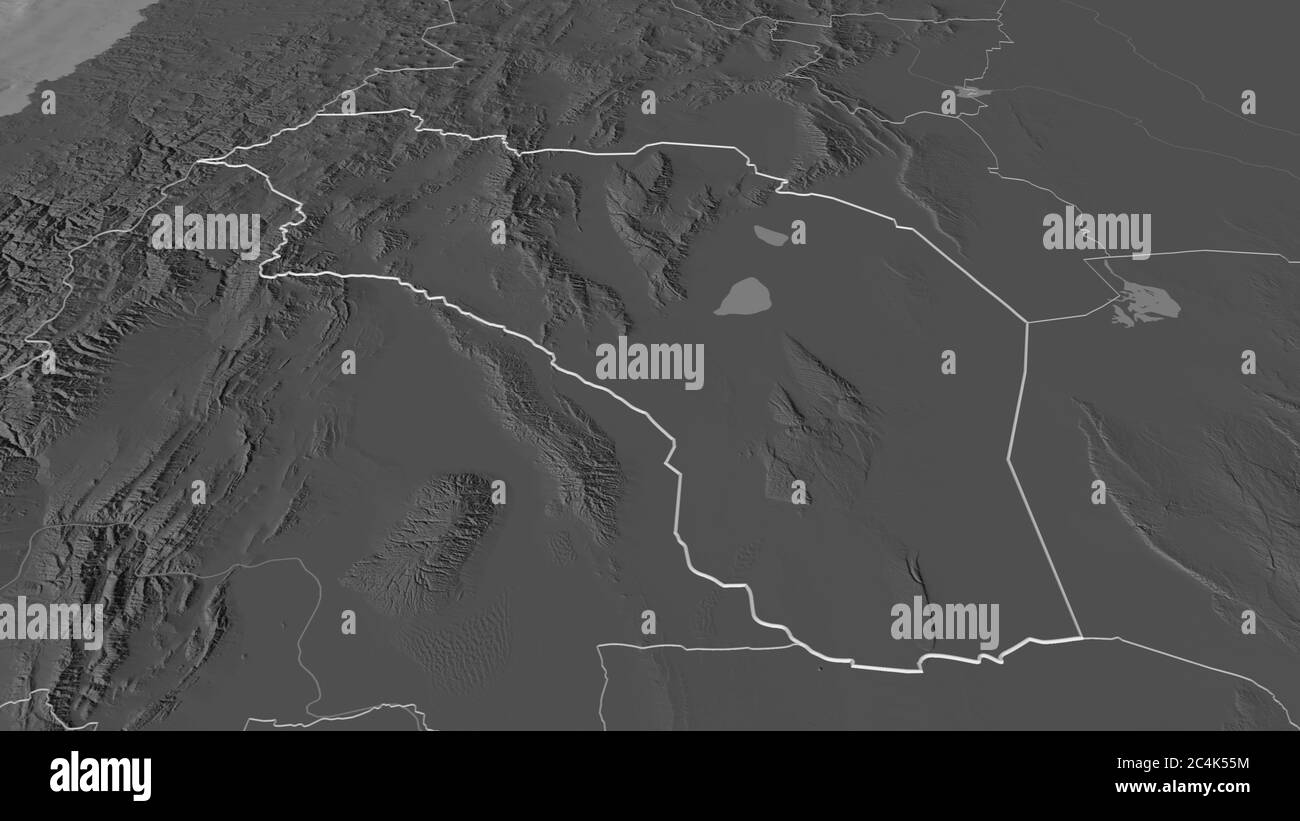 Zoom in on La Rioja (province of Argentina) outlined. Oblique ...
