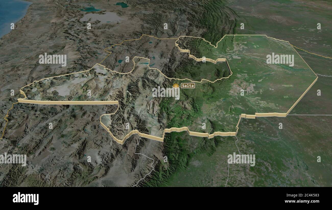 Zoom in on Salta (province of Argentina) extruded. Oblique perspective ...