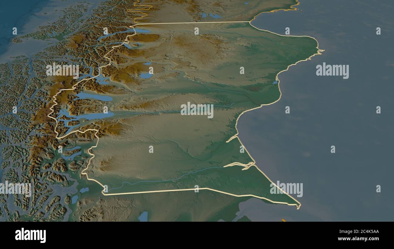 Zoom in on Santa Cruz (province of Argentina) outlined. Oblique ...