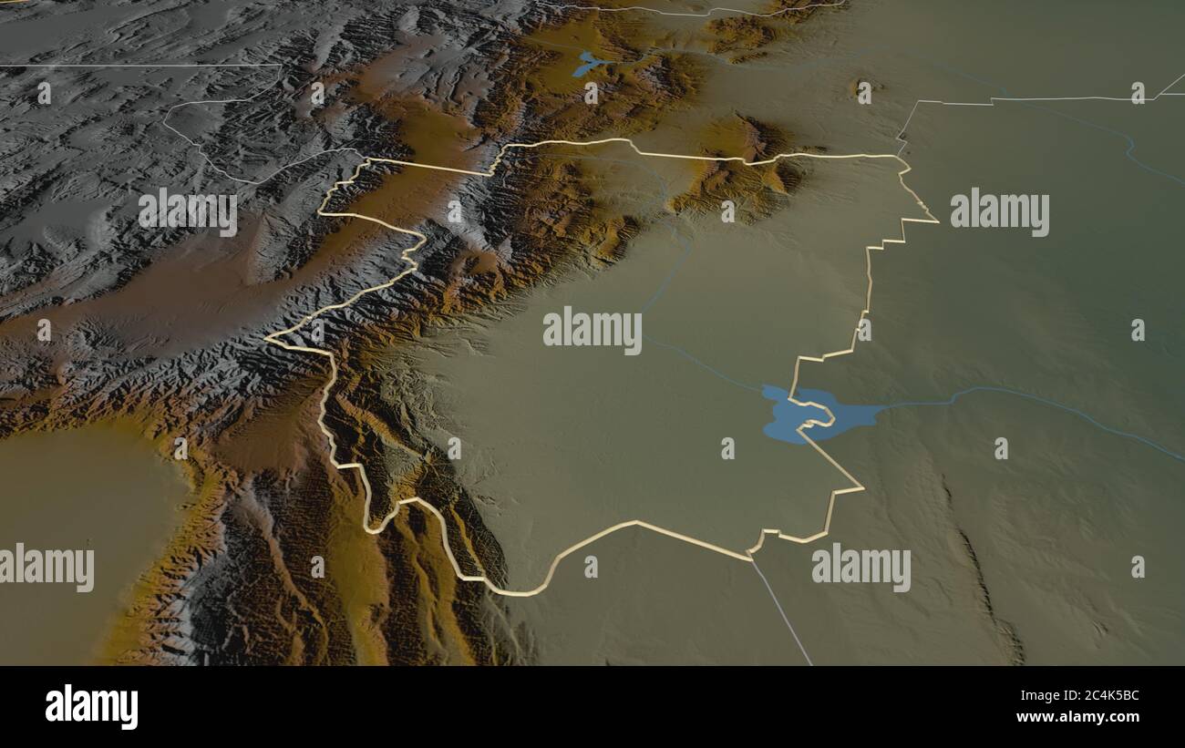 Zoom in on Tucumán (province of Argentina) outlined. Oblique ...