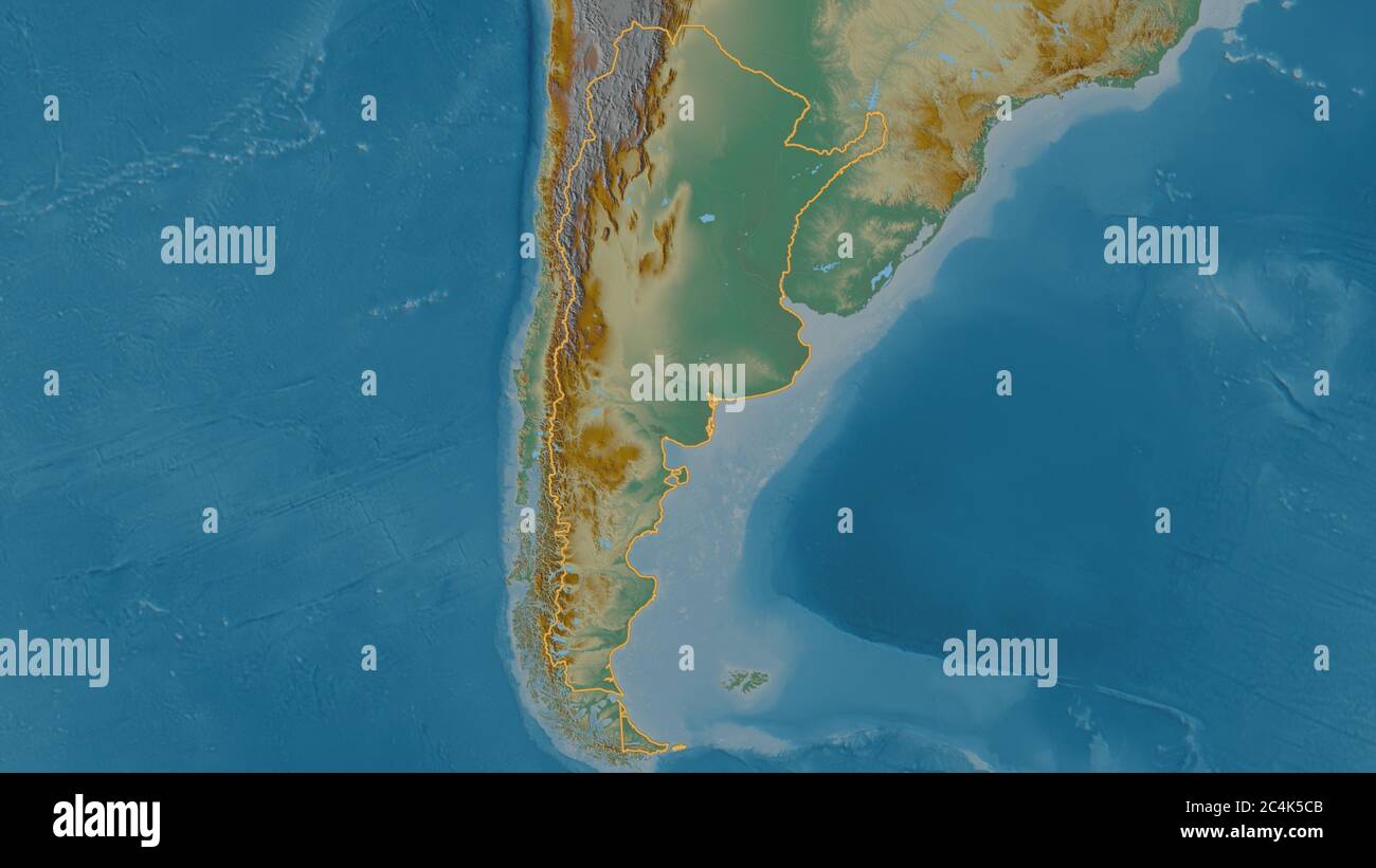 Outlined shape of the Argentina area. Topographic relief map with ...