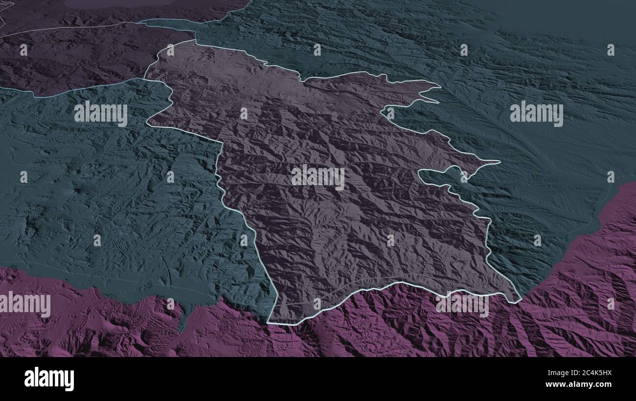 Zoom in on Syunik (province of Armenia) outlined. Oblique perspective ...