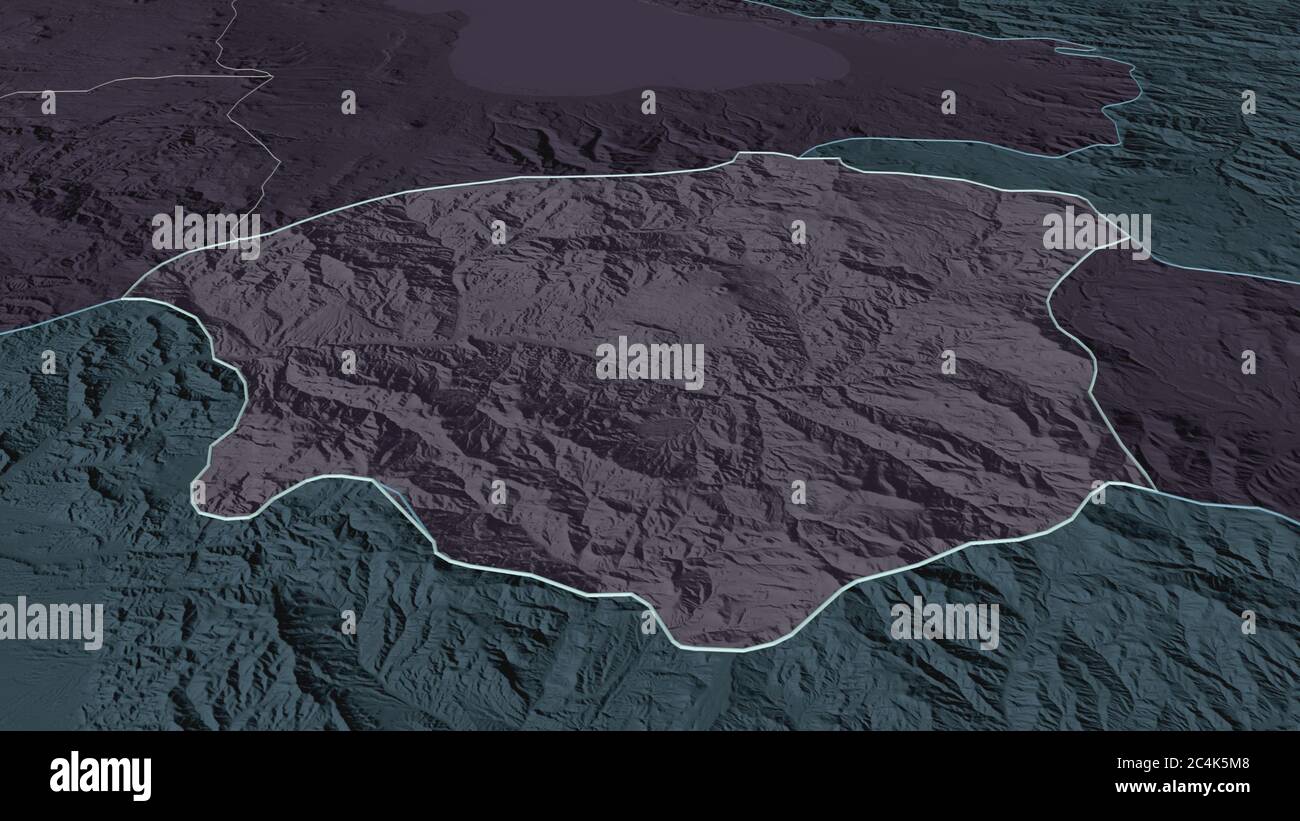 Zoom in on Vayots Dzor (province of Armenia) outlined. Oblique ...