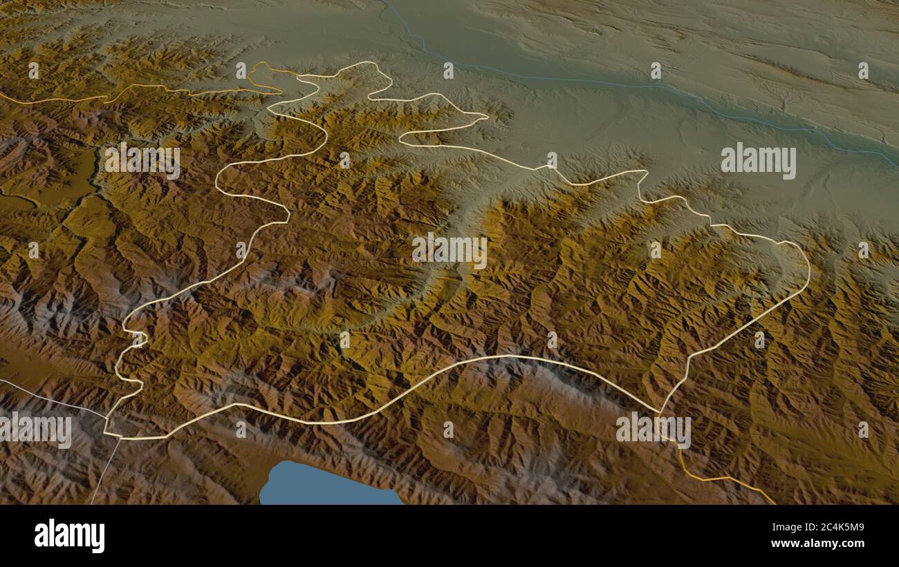 Zoom in on Tavush (province of Armenia) outlined. Oblique perspective ...