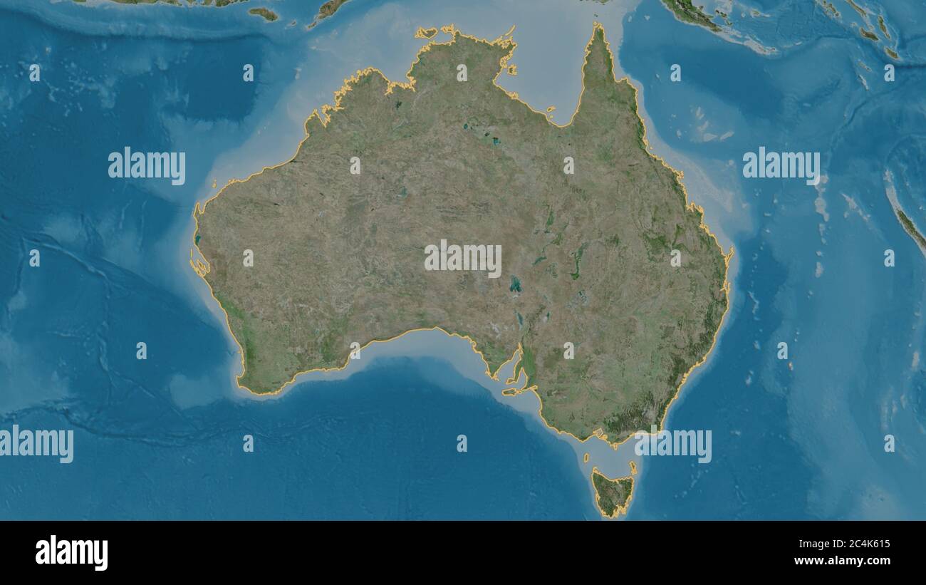 Outlined shape of the Australia area. Satellite imagery. 3D rendering ...