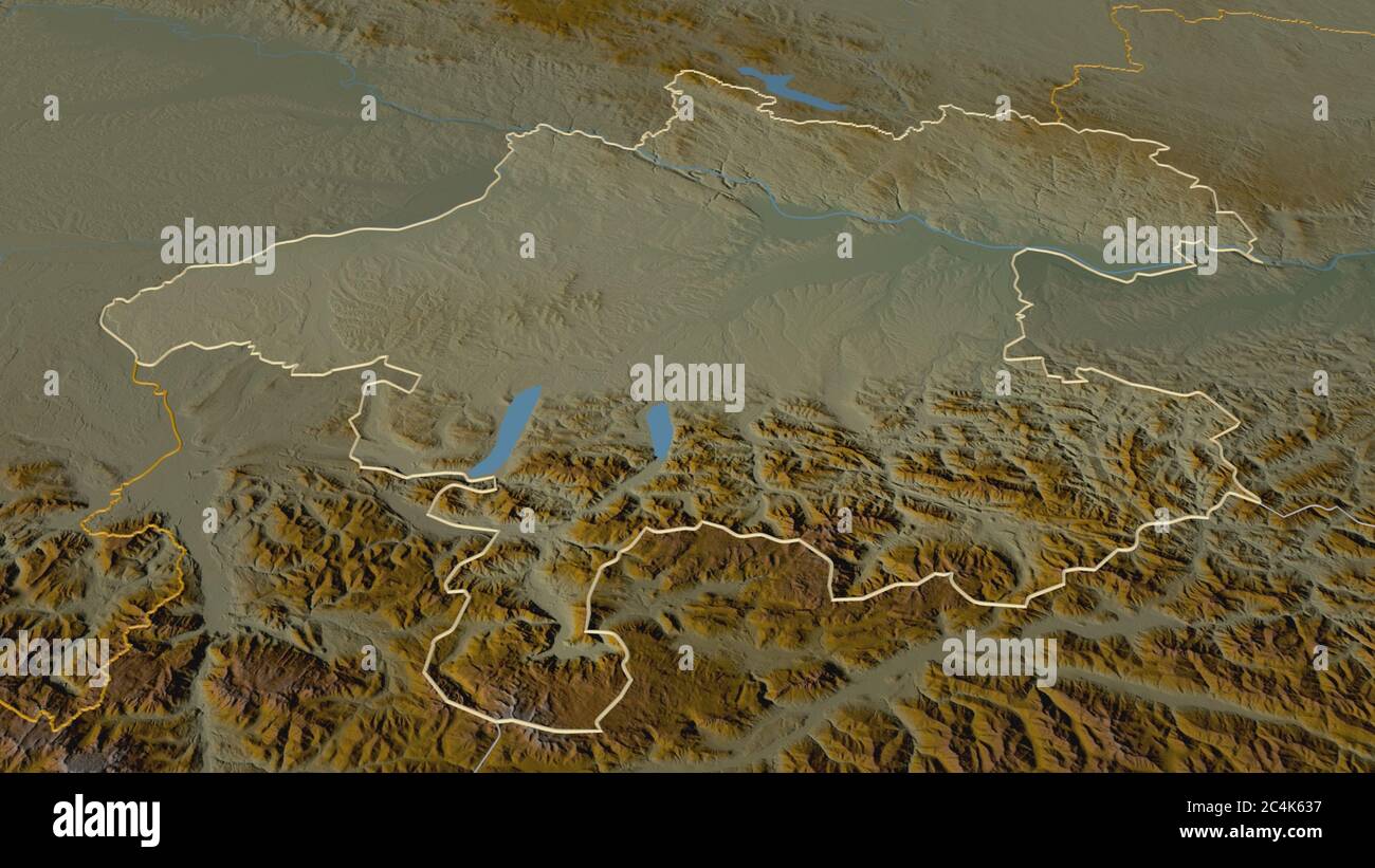 Zoom in on Oberösterreich (state of Austria) outlined. Oblique ...