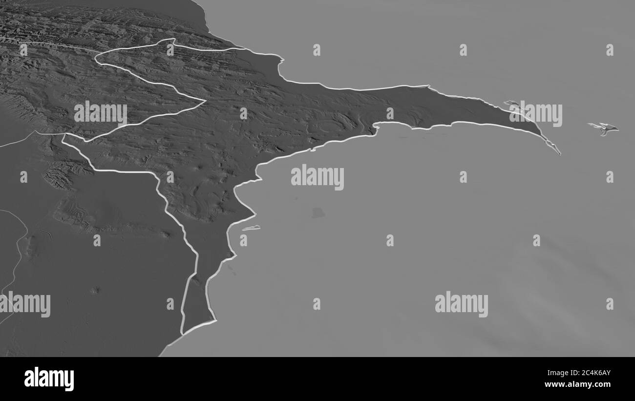 Zoom in on Absheron (region of Azerbaijan) outlined. Oblique ...