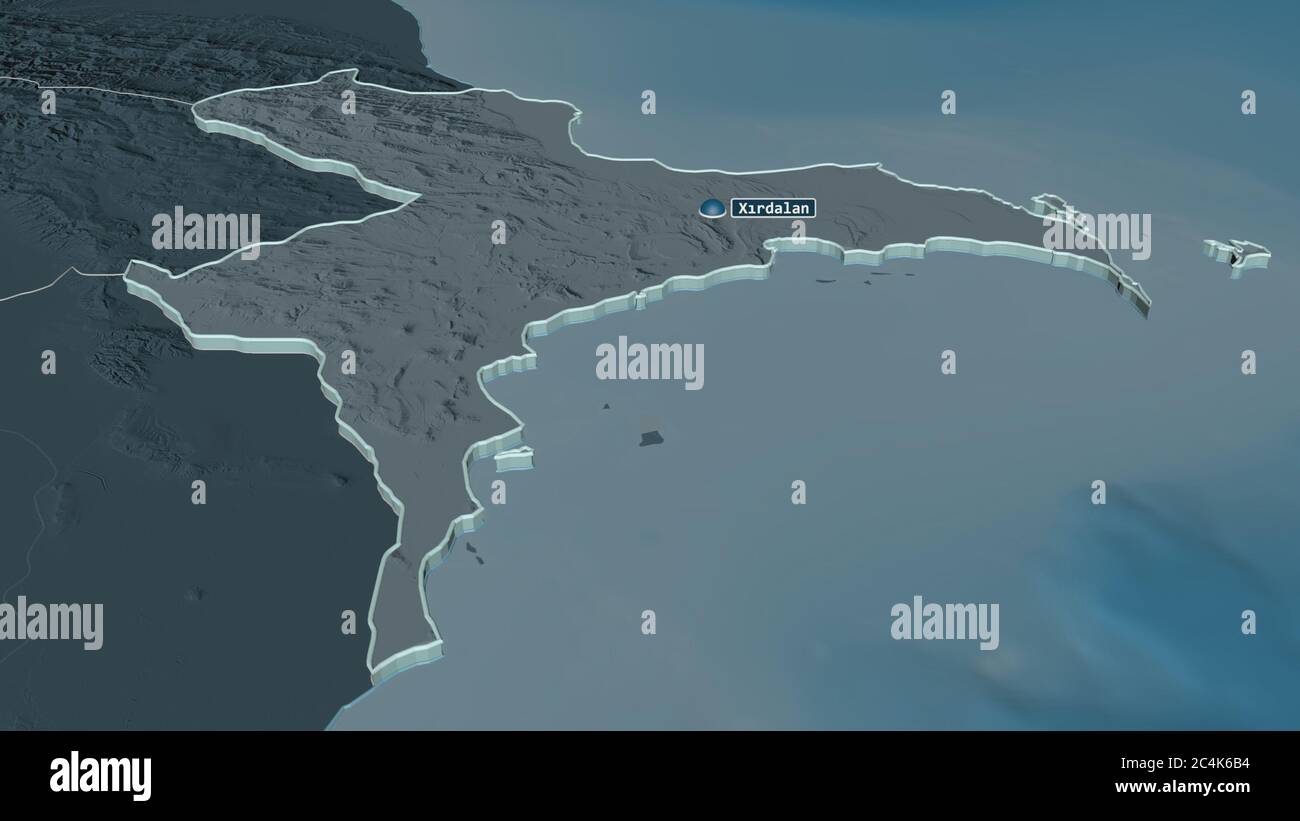 Zoom in on Absheron (region of Azerbaijan) extruded. Oblique ...