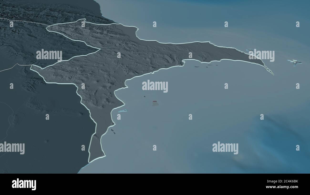 Zoom in on Absheron (region of Azerbaijan) outlined. Oblique ...