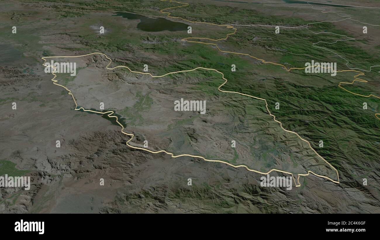 Zoom in on Nakhchivan (region of Azerbaijan) outlined. Oblique ...