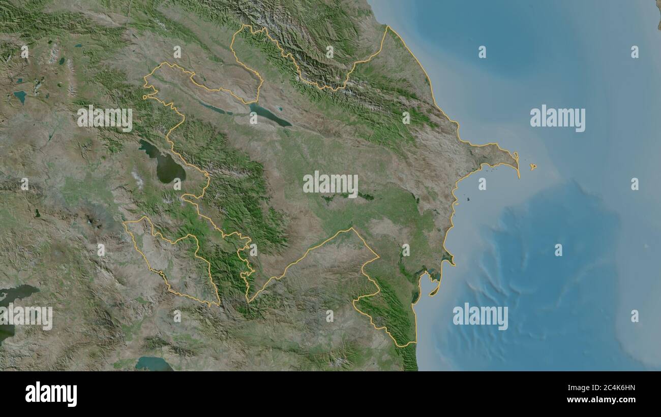 Outlined shape of the Azerbaijan area. Satellite imagery. 3D rendering ...