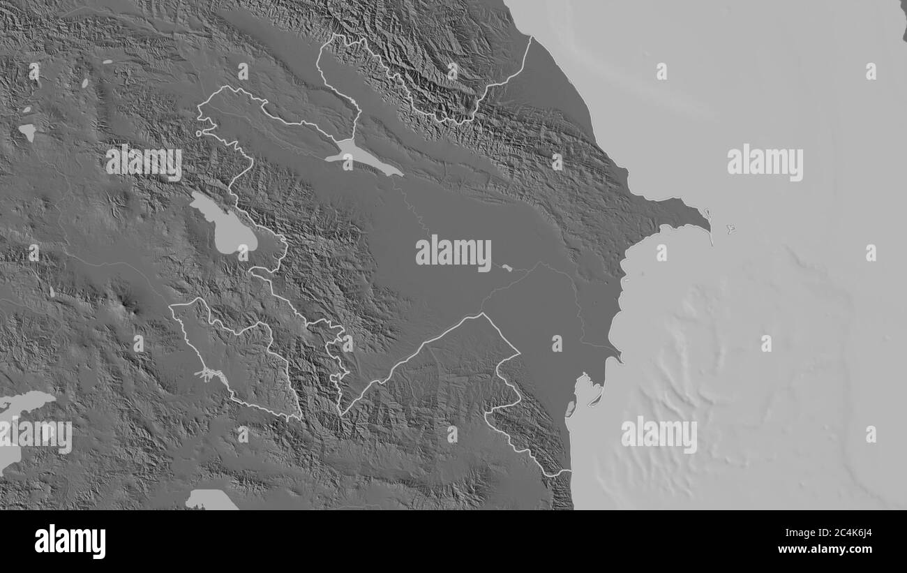 Outlined shape of the Azerbaijan area. Bilevel elevation map with ...