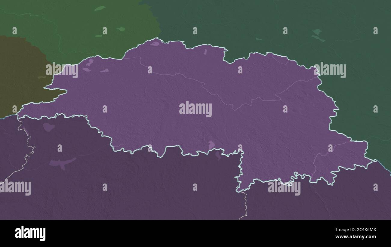 Zoom in on Vitsyebsk (region of Belarus) outlined. Oblique perspective ...