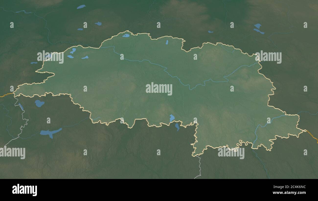 Zoom in on Vitsyebsk (region of Belarus) outlined. Oblique perspective ...