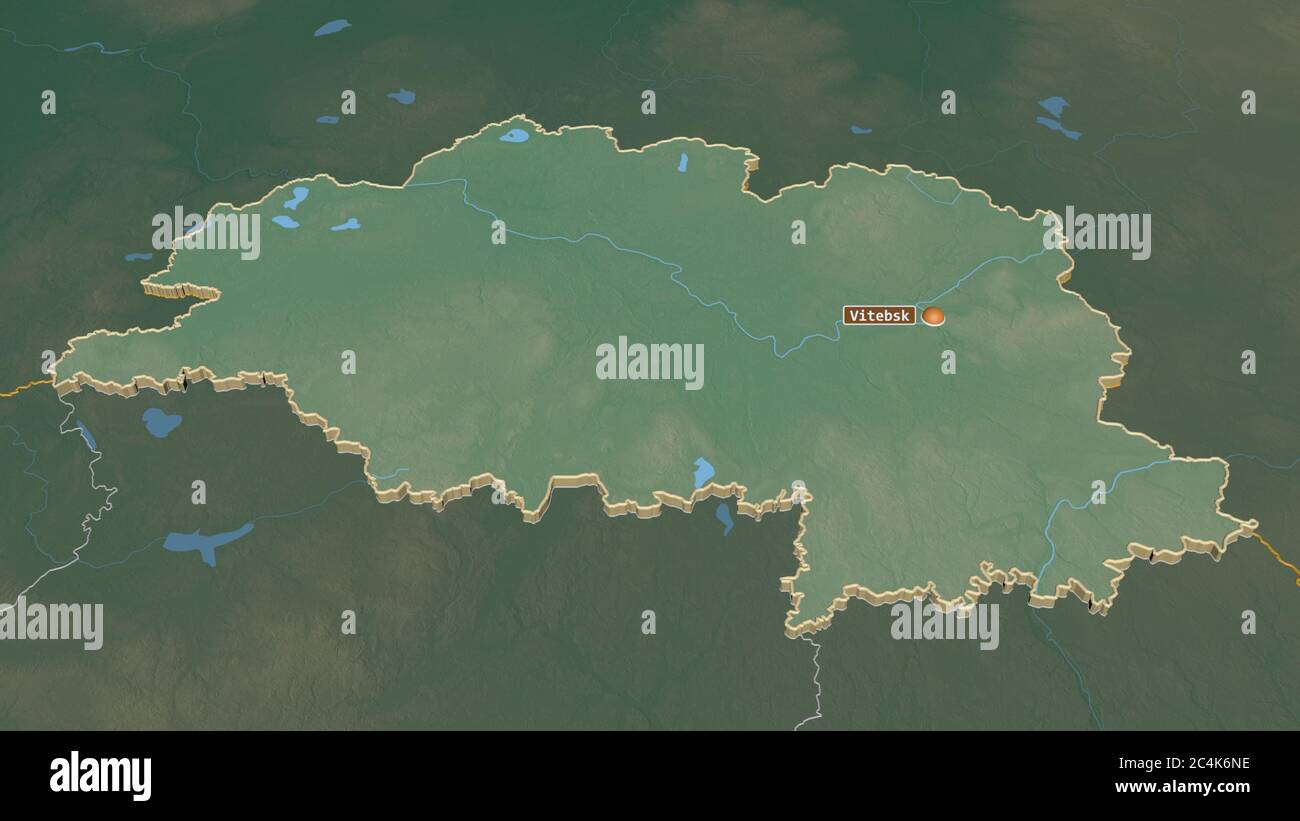 Zoom in on Vitsyebsk (region of Belarus) extruded. Oblique perspective ...