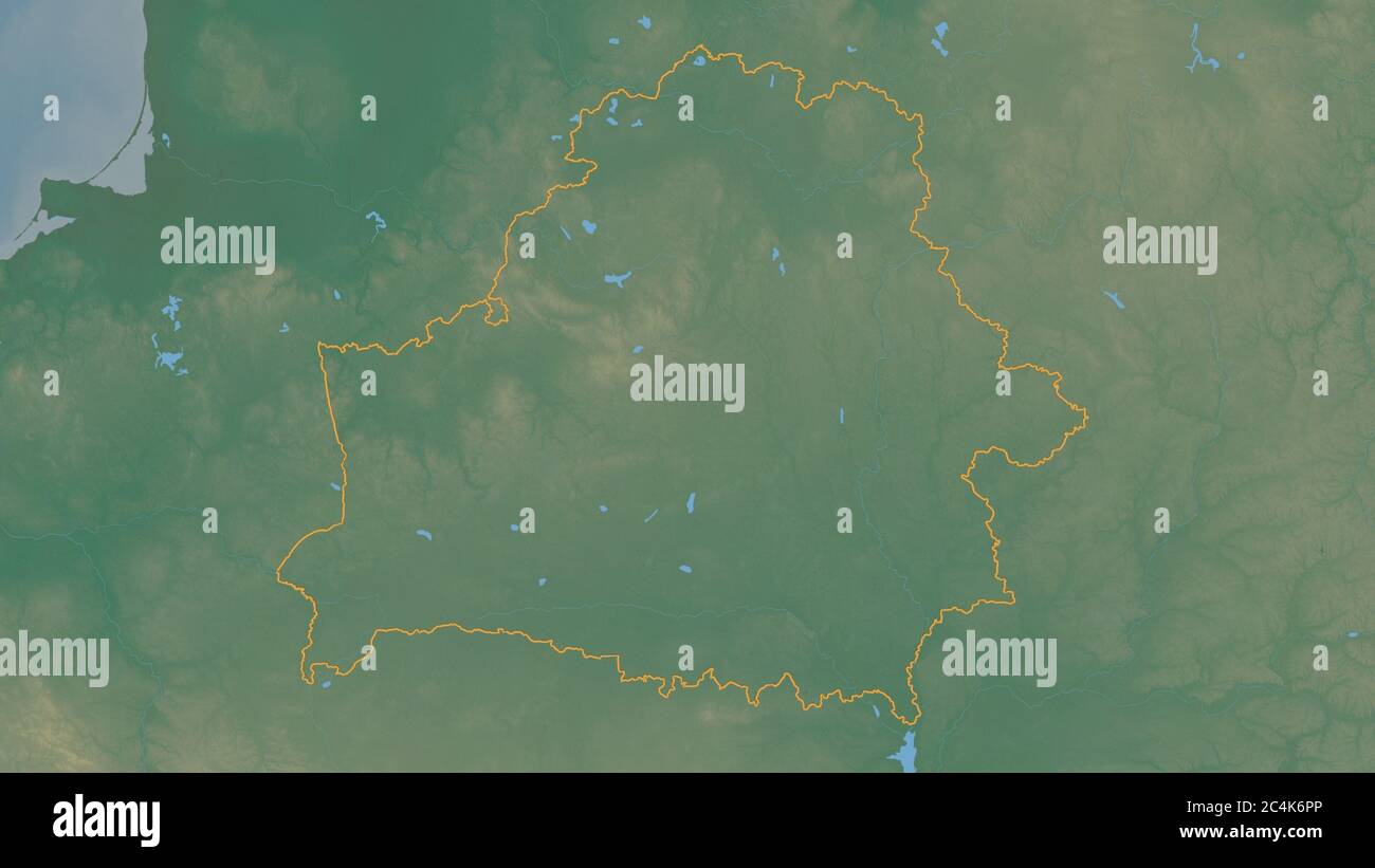 Outlined shape of the Belarus area. Topographic relief map with surface ...