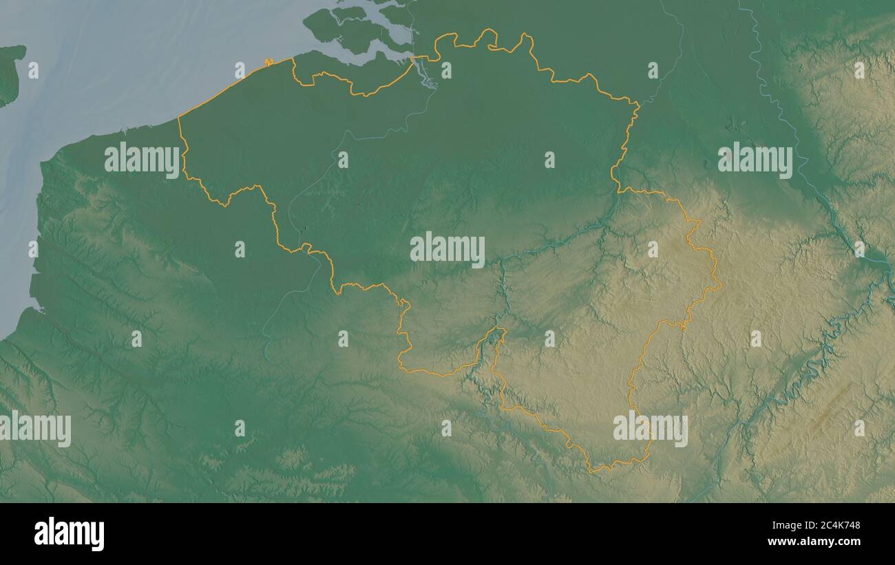Outlined shape of the Belgium area. Topographic relief map with surface ...