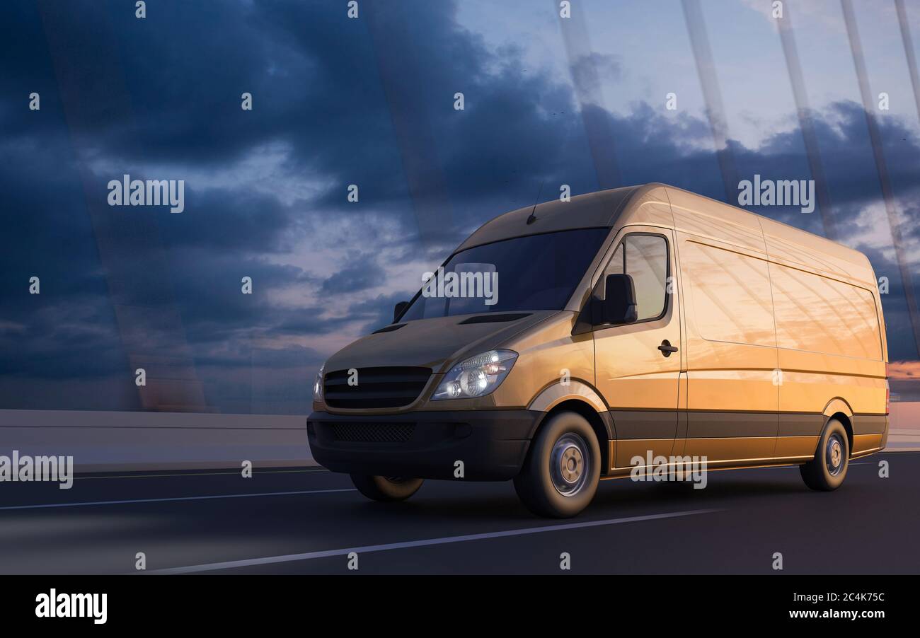 Delivery Van moving on the Bridge Stock Photo - Alamy